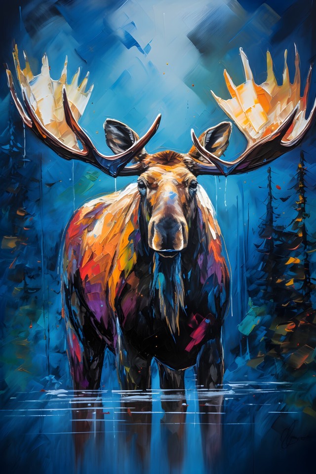 Colorful Moose Oil Painting Print Canvas Wall Art Wildlife Animals ...