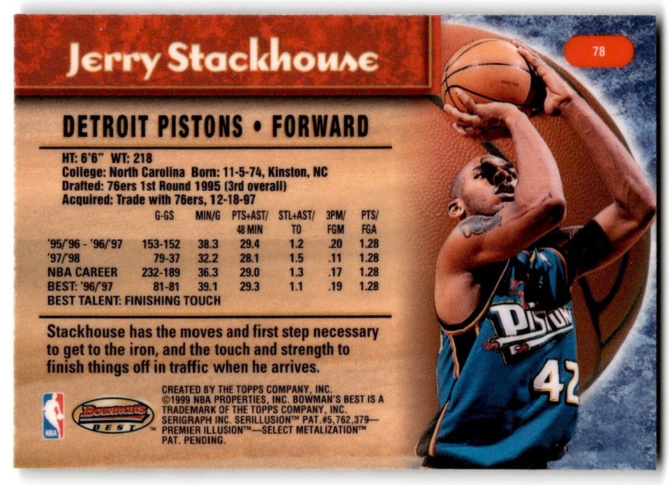 1998-99 Bowman's Best Jerry Stackhouse Detroit Pistons #78 | eBay