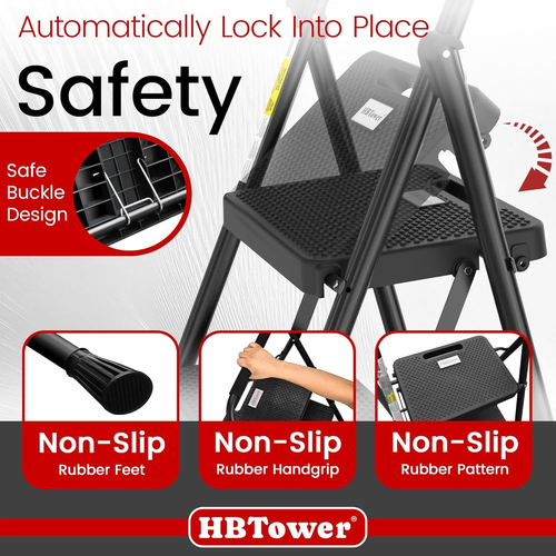 HBTower Step Ladder, Folding Stool with Wide 3 Black 793513427821| eBay