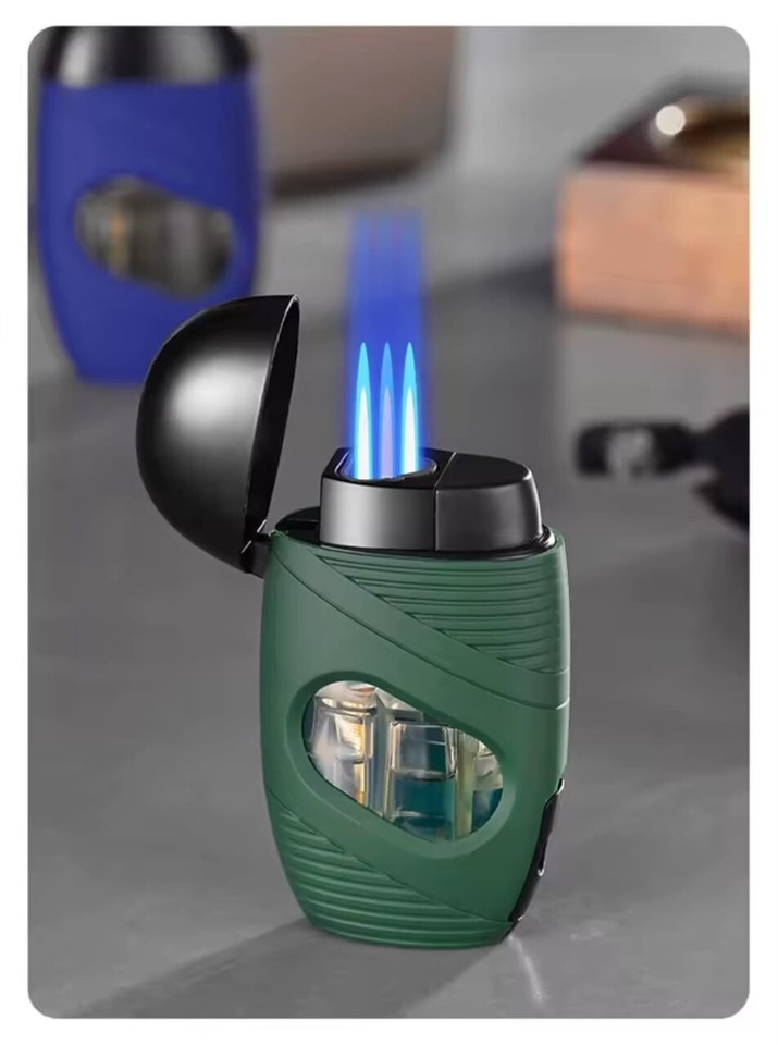 Powerful Triple Blue Jet Torch Windproof Cigar Lighter with Cutter ...