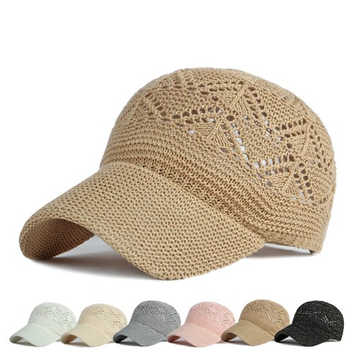 Women's Hollow Baseball Cap Breathable Knit Hat Mesh Hat Adjustable Cap ...