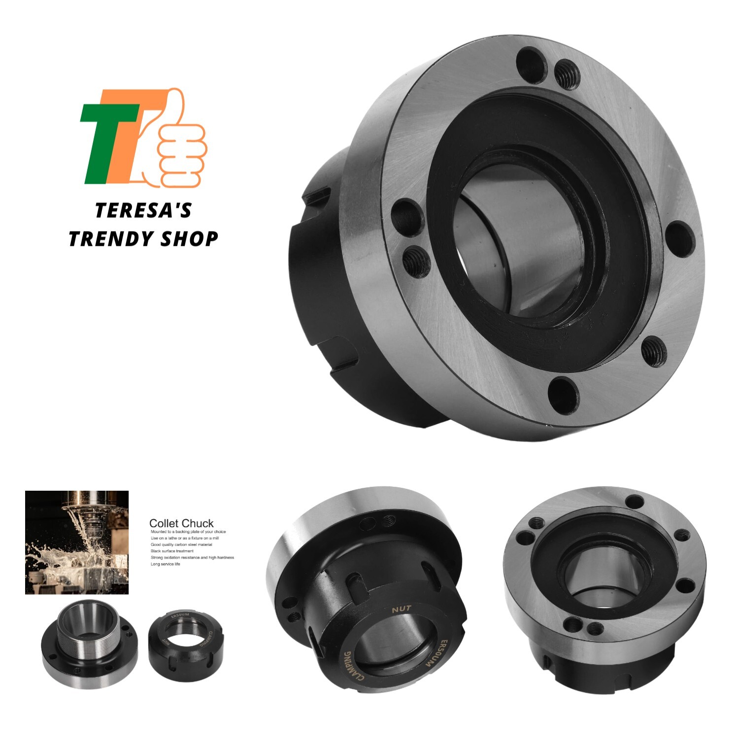 Lathe Collet Chuck, Carbon Steel 7 Holes Firm Lock 0.005 Accuracy ER50 ...