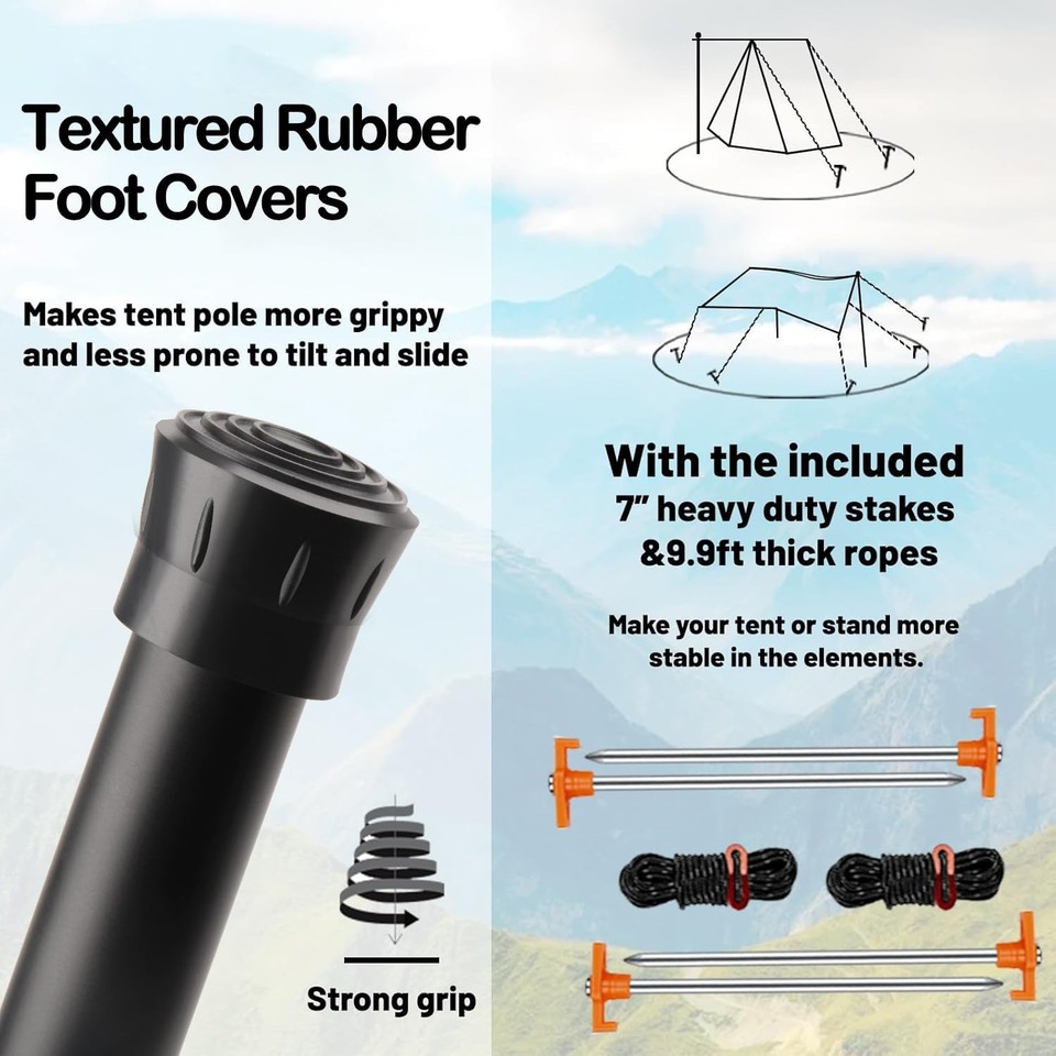 Tarp Poles Heavy Duty Adjustable Aviation Aluminum 8.7FT Tent Poles ...