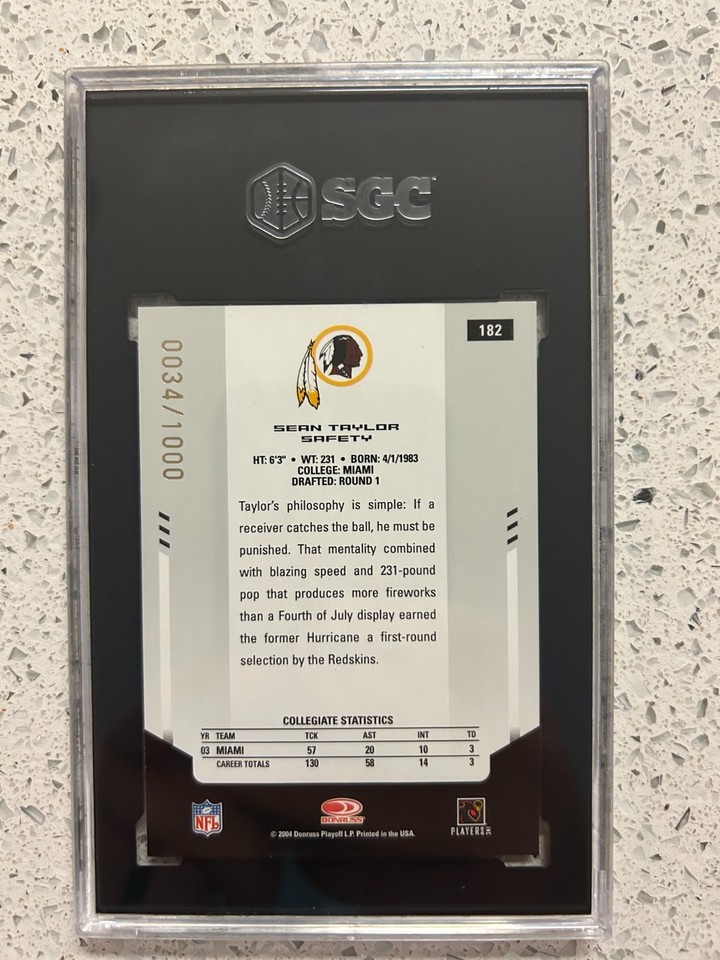 Sean Taylor 2004 Leaf Certified Materials /1000 SGC 8 | eBay