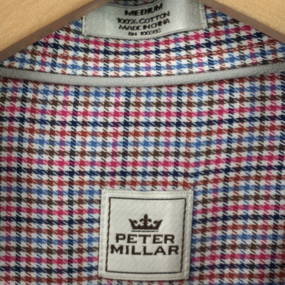 PETER MILLAR LONG SLEEVE SHIRT BLUE RUST PINK WHITE CHECKERED ...