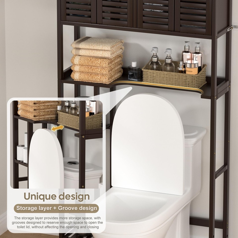 Over The Toilet Storage Cabinet with Paper Holder Stand,Bamboo Bathroom ...