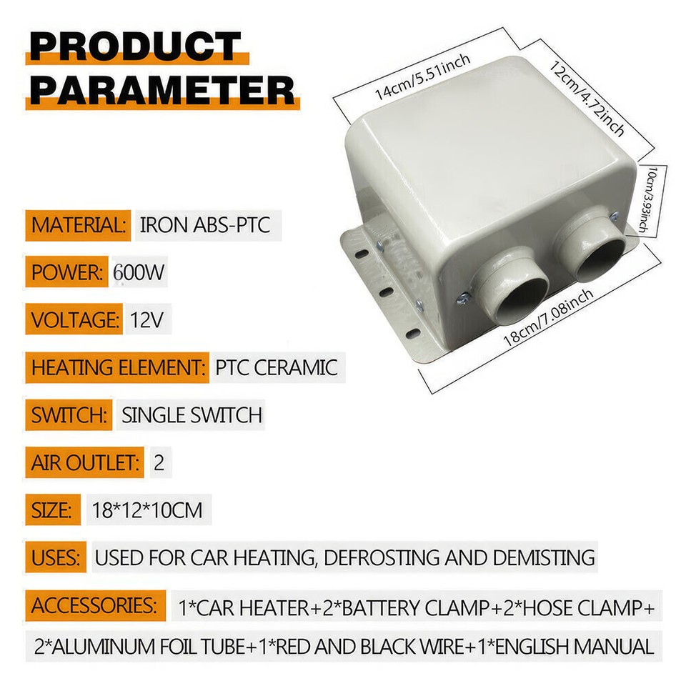 600W Electric Car Heater 2 Hole 12V DC Heating Fan Defogger Defroster ...