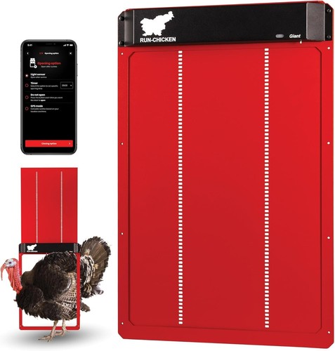 RUN-CHICKEN Door (Red) Giant for Large Poultry, Turkey Coop Door ...