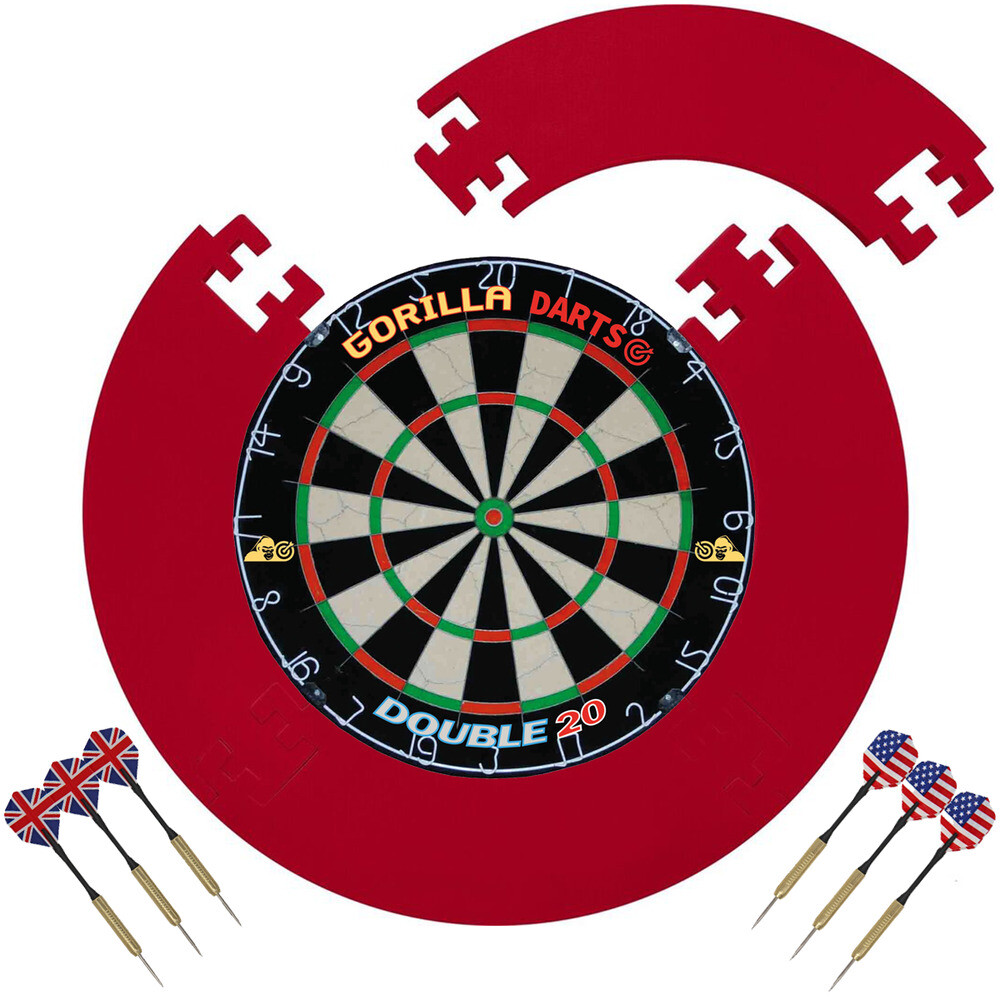 GORILLA DARTS HOME DARTS DOUBLE 20 DARTBOARD & EVA SURROUND SET + FREE ...
