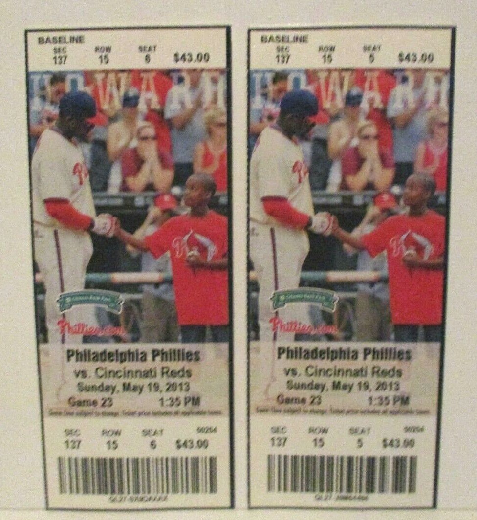 PHILADELPHIA PHILLIES BASEBALL TICKET STUB 2013 CITIZENS BANK PARK 5/19 ...