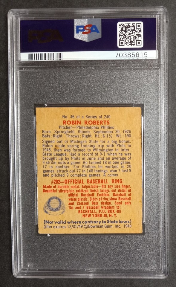 1949 Bowman - #46 Robin Roberts - Rookie - PSA 2 GOOD | eBay