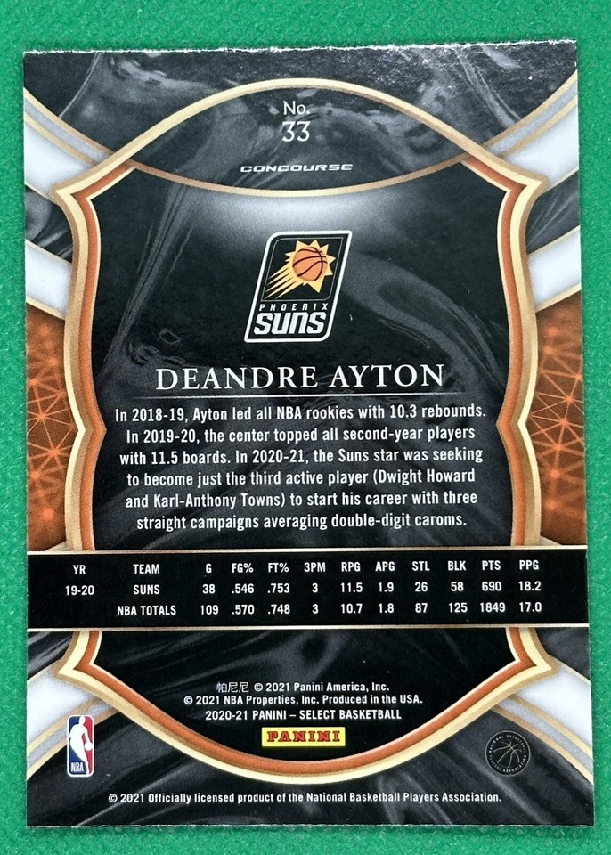 2020-21 Panini Select - Blue #33 DEANDRE AYTON Phoenix Suns NICE CARD ...
