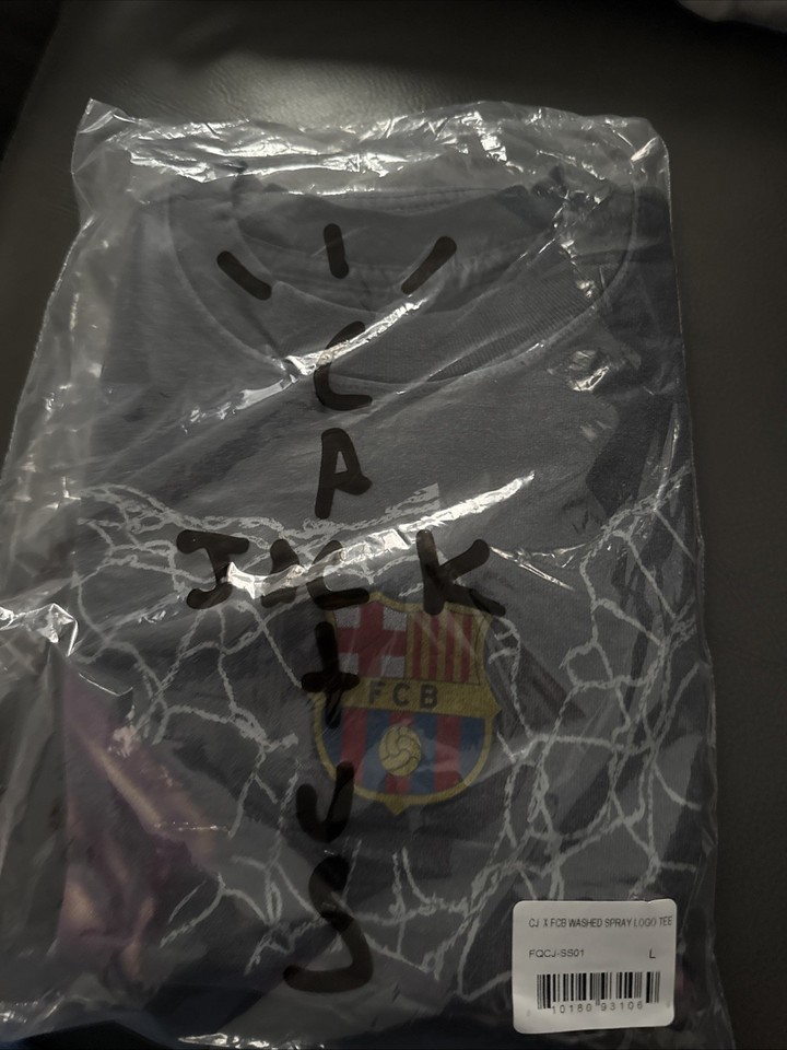 New Travis Scott Cactus Jack CJ X FCB Barcelona WASHED SPRAY LOGO. Size ...