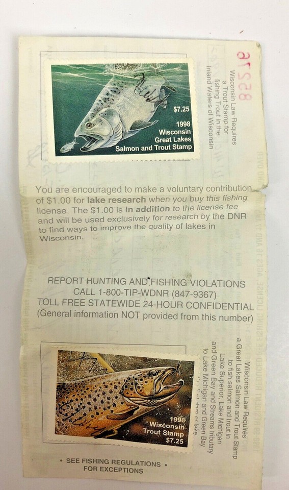 1998-99 Wisconsin Fishing License With Trout Stamps | eBay UK