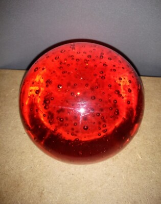 Vintage Mid-Century Modernist Ruby Red Paperweight w/ Glass Bubbles ...
