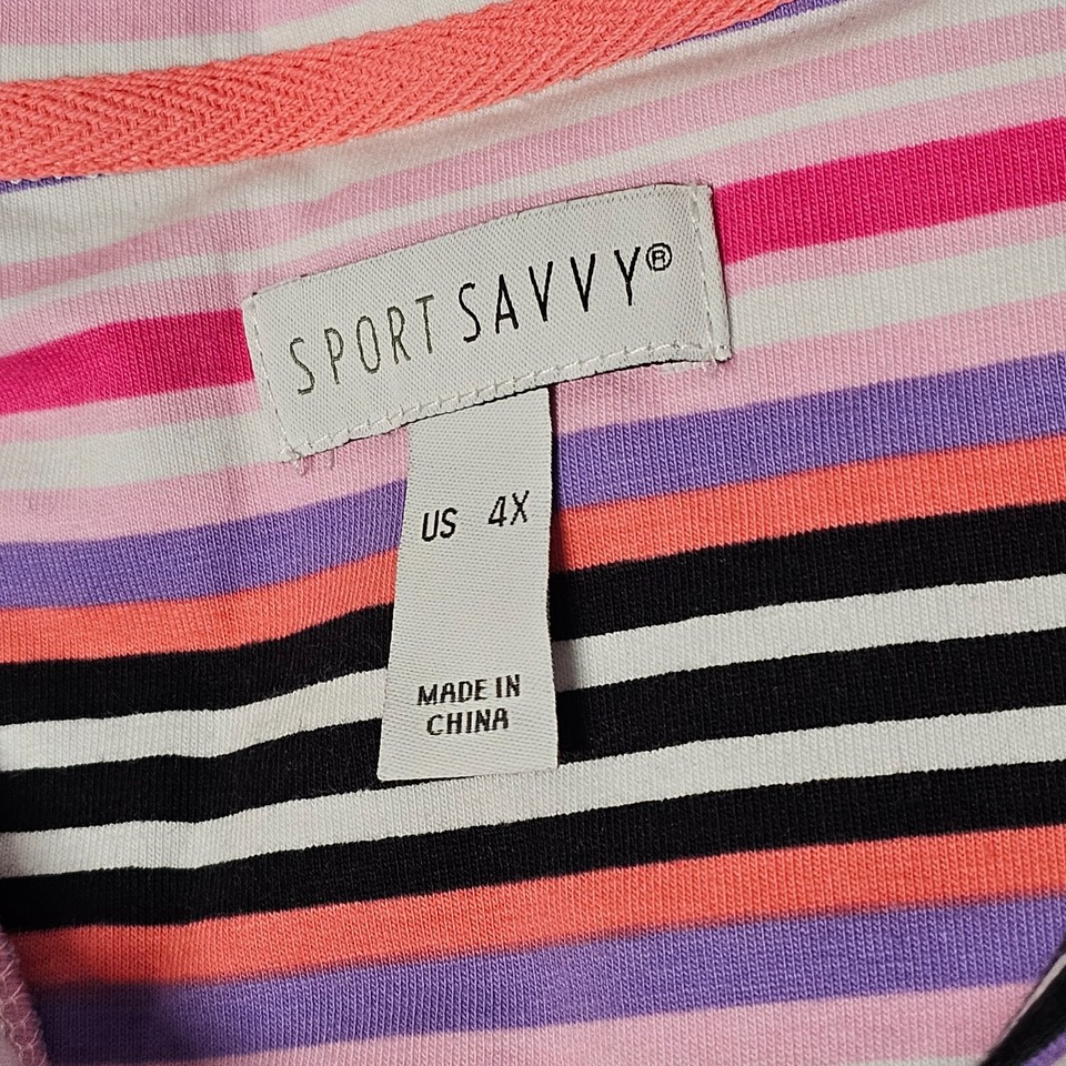Sport Savvy Collar Striped Top Blouse Women Size 4X Multicolor Cotton ...