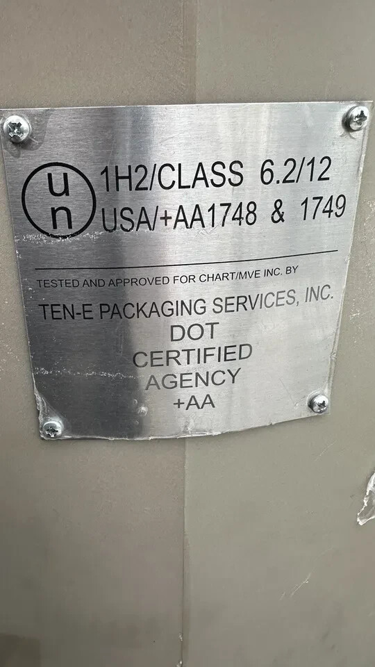 MVE cryoshipper LIQUID NITROGEN DEWAR CRYOGENICS 1H2/ class 6.2/12 ...