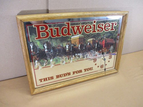 Vintage BUDWEISER CLYDESDALE HORSES Mirrored Wall Clock "This BUD'S is ...