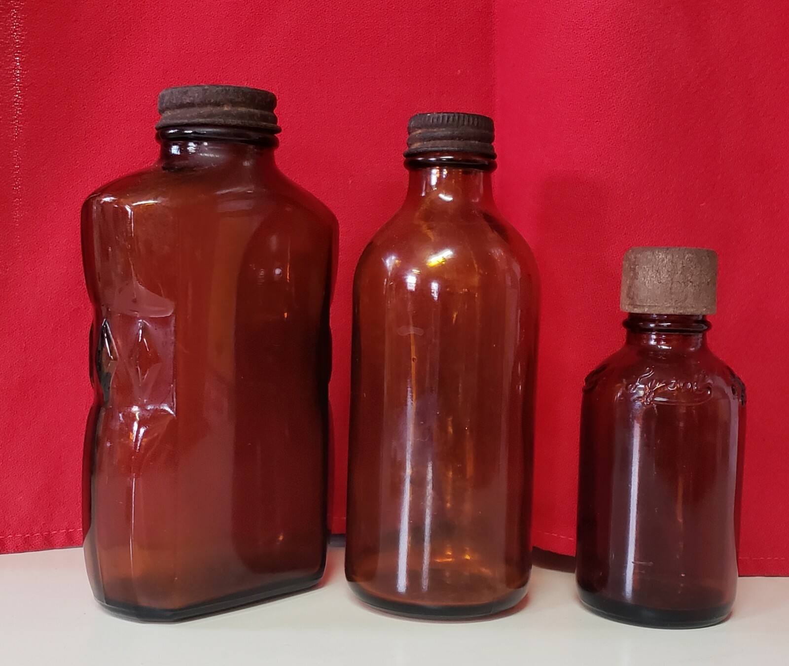Vintage Lot of 3 Brown Glass Bottles Early Lysol, Zonite, and Stanley w ...