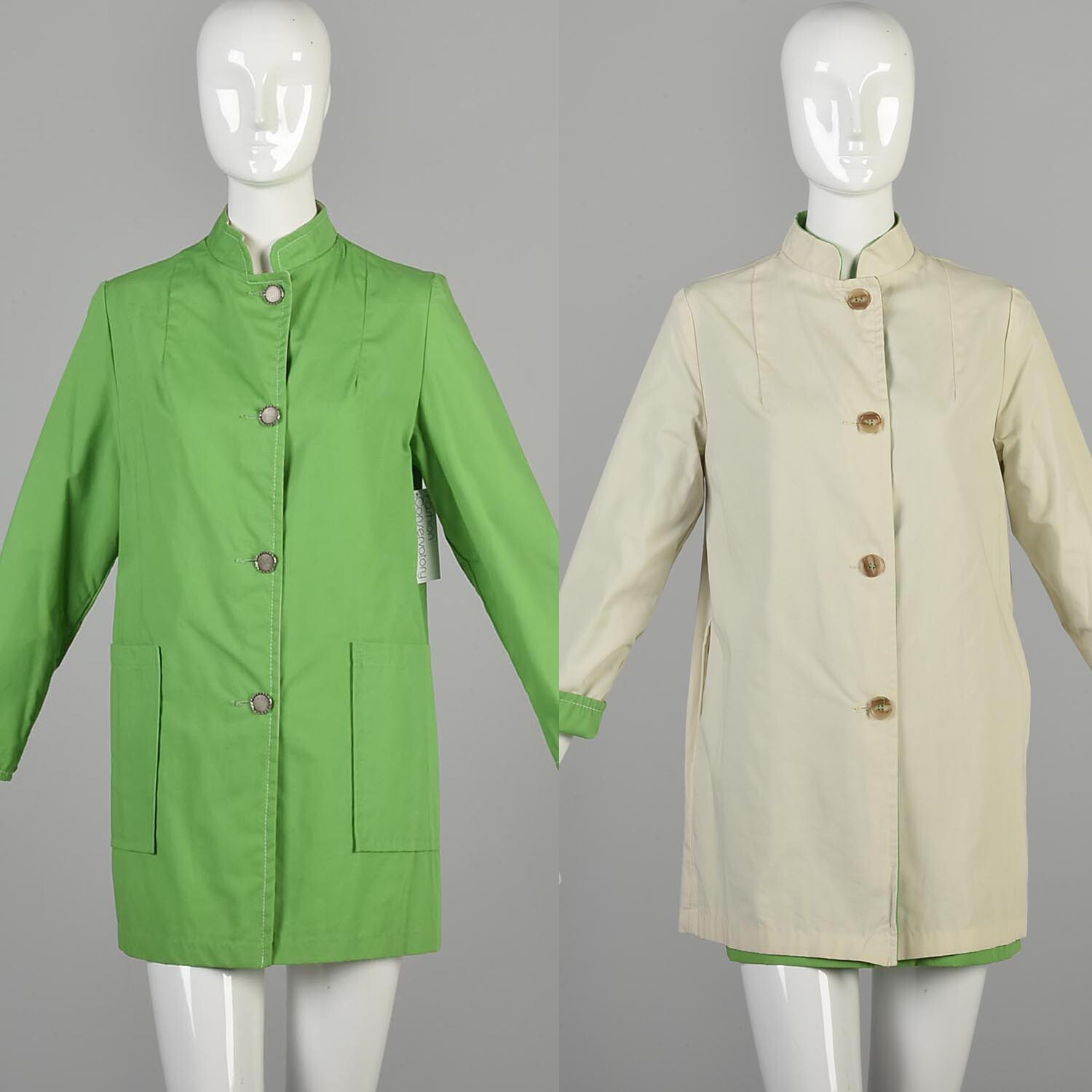 Medium 1960s Reversible Jacket Mod Kelly Green Khaki … - Gem