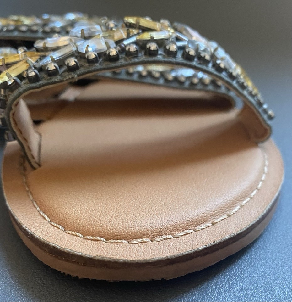 RIVER ISLAND Women’s Slider Sandals UK Size 4 Sparkly Sparkle Gold ...