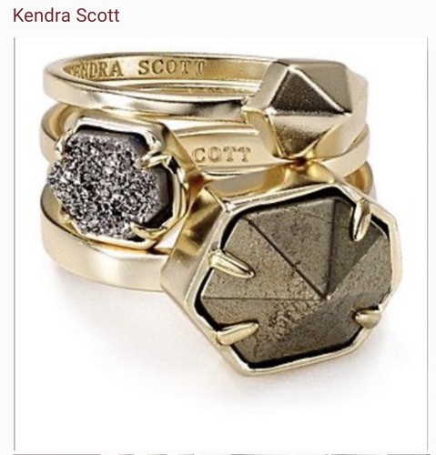 KENDRA SCOTT RARE MARIAM GOLD PYRITE DRUSY STACKABLE RING SET POUCH ...