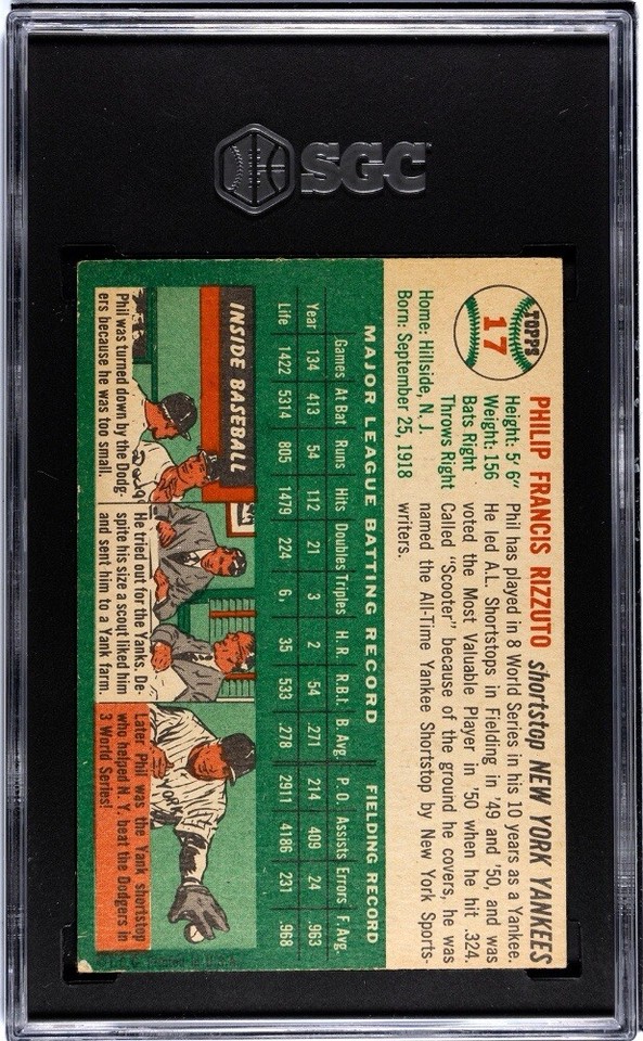 1954 Topps #17 Phil Rizzuto New York Yankees HOF SGC 5 EX | eBay