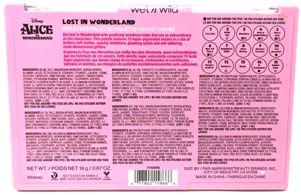 Wet N Wild x Alice In Wonderland Lost In Wonderland Eye & Face Palette ...