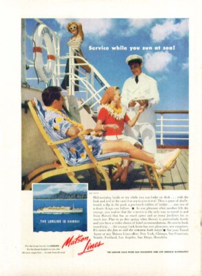 Service while you sun at sea! S S Lurline Matson Lines ad 1954 | eBay