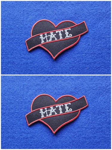 Pair Of Hate Heart Tattoo Novelty Embroidered Sew On Patches Iron On ...