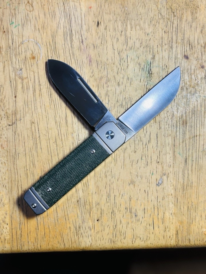 C. Risner Ohio River Jack 2Blade-Sheepsfoot/Spearpoint.Green Canvas ...