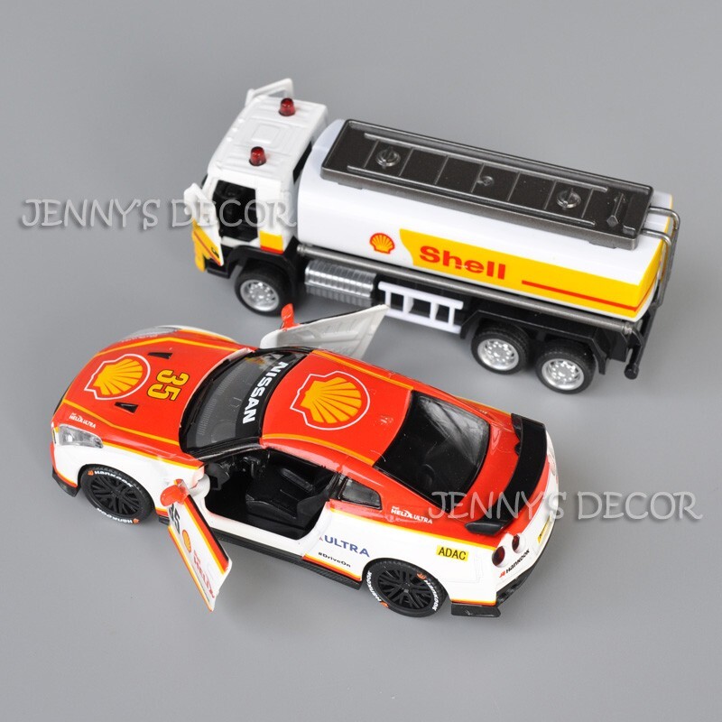 Shell Oil Gas Station Assembly Playset Nissan GT-R R35 Volvo Truck Oil ...