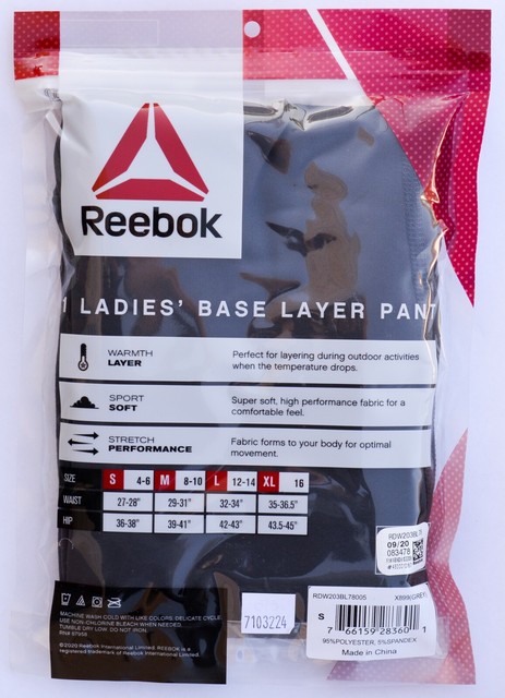 Reebok Base Layer Pant Thermal Long Underwear Stretch Dark Grey XL for ...