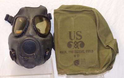 Vintage US Army Military M17 Gas Mask 1969 w/ OD Green Canvas Bag Size ...