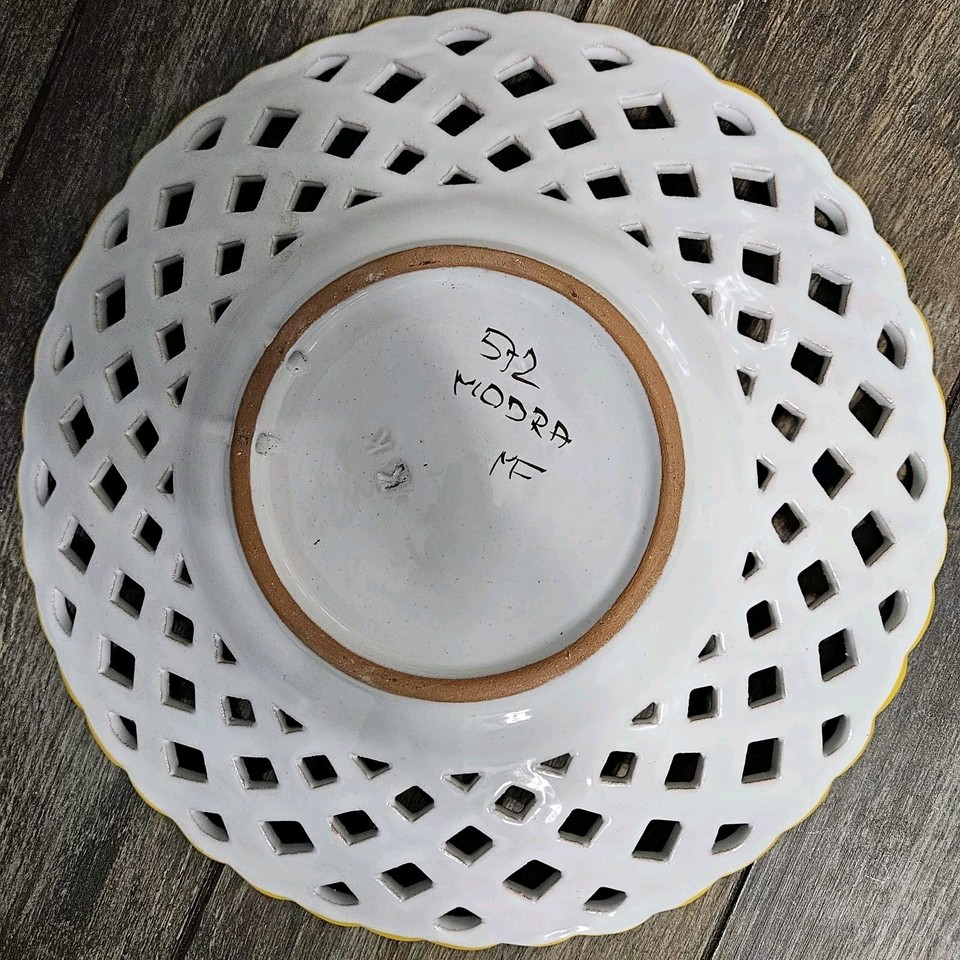 Modra Art Pottery Czech Articulated Woven Scalloped Border 7.5” Floral ...