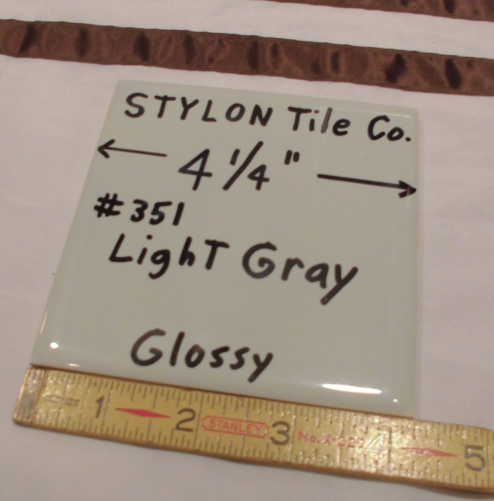 1 pc. *Light Gray* 4-1/4" Glossy Ceramic Tile by Stylon Tile Co. New ...