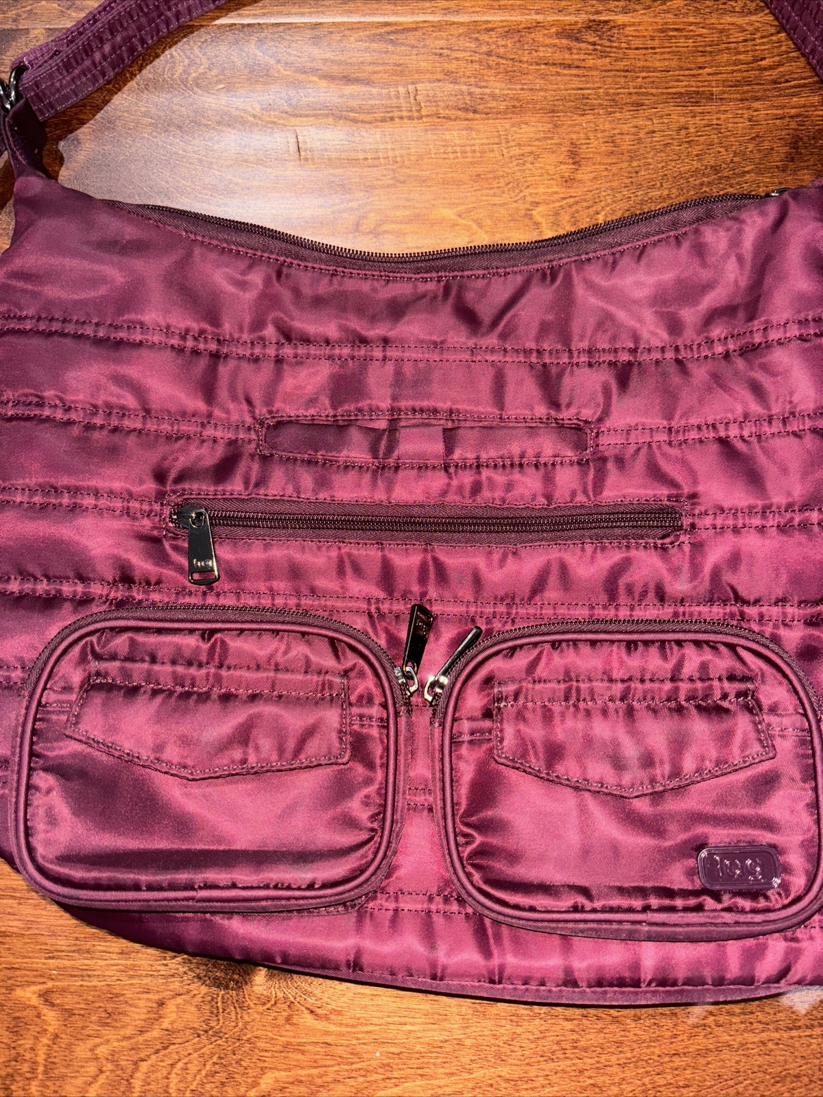 Lug Medium Tote Bag Purse Zipliner Metallic Burgundy Convertible ...