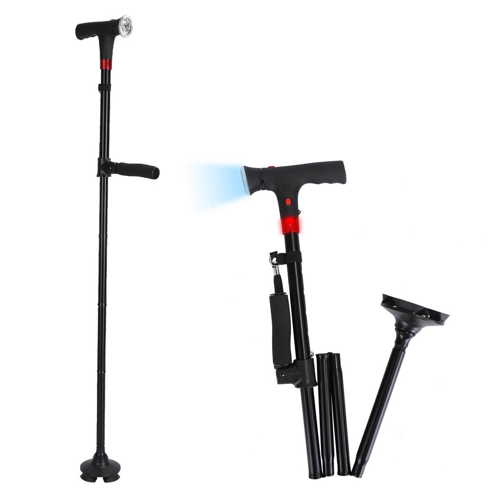 Lightweight Folding Walking Cane LED Light Walking Stick Bell With ...