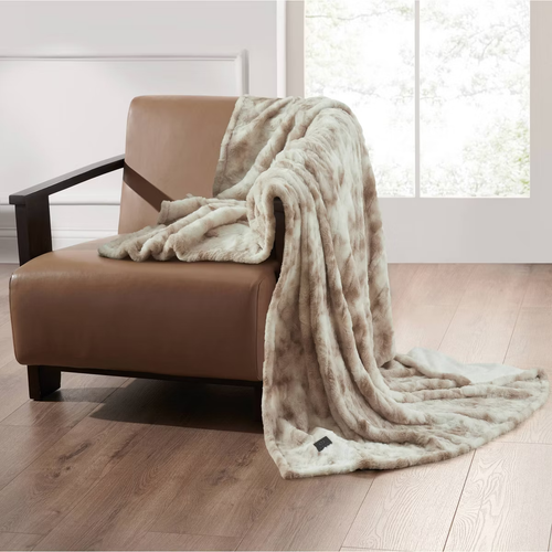 Brookstone Heated Oversized Marble Faux Fur Throw Tan/ New No Box | eBay