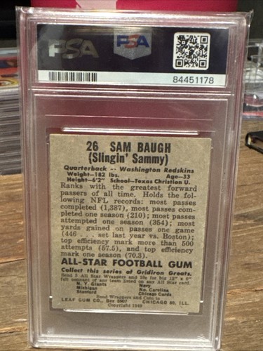 1949 Leaf Sammy Baugh Rookie PSA 3 #34 RC Maroon Jersey HOF | eBay
