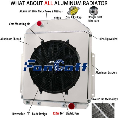 3 Core Radiator+Shroud Fan For 1942-1952 49 Ford F1 F2 F3 Pickup Chevy ...