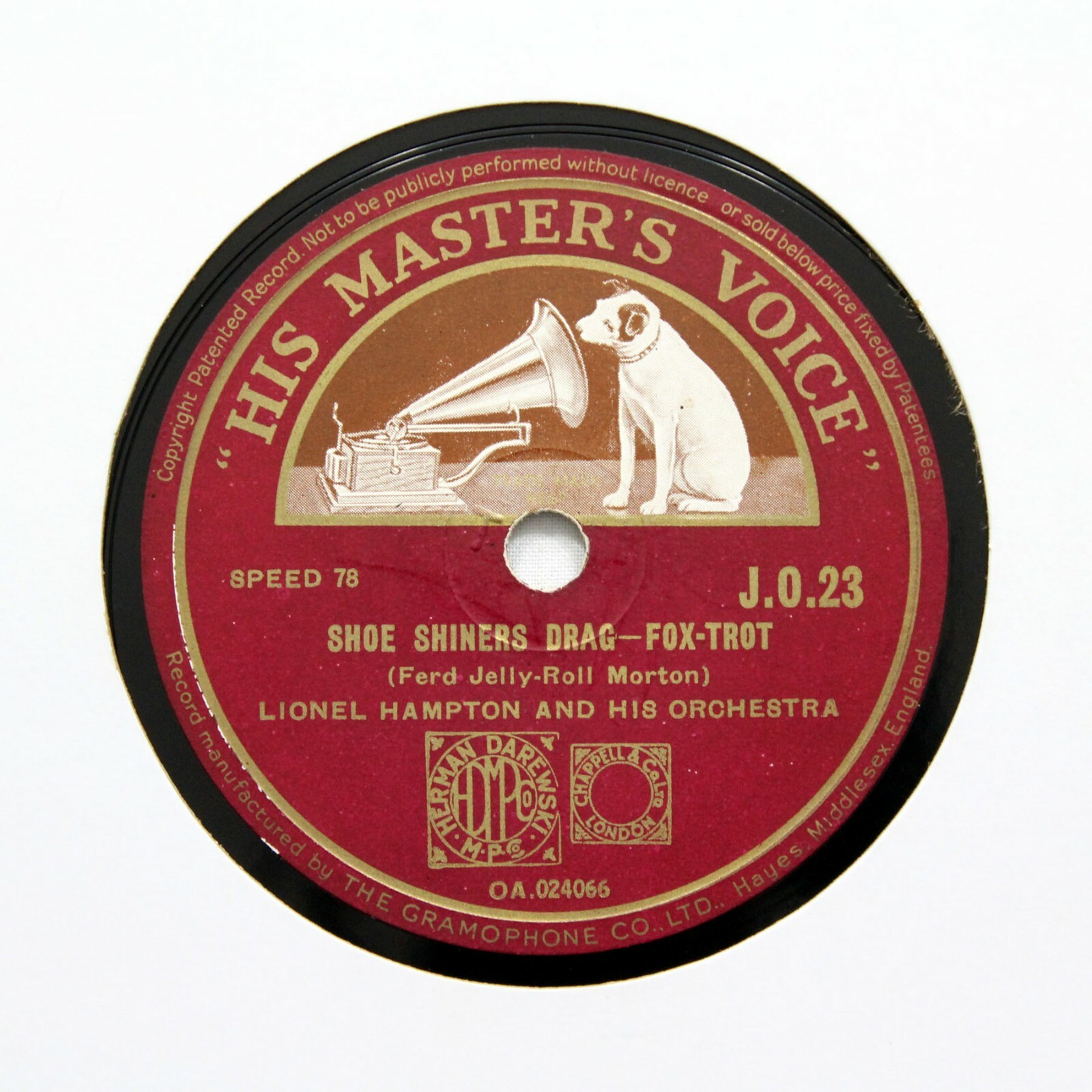 LIONEL HAMPTON & HIS ORCHESTRA "Shoe Shiners Drag" HMV JO-23 [78 RPM ...