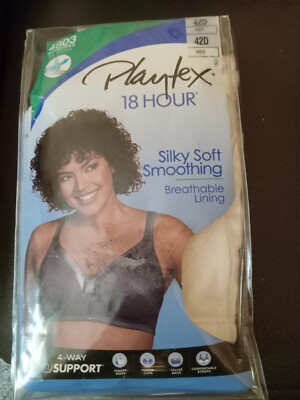 4803 Playtex 18 Hour - Sleek and Smooth WireFree Bra - White Size 42D ...