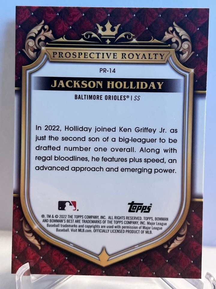 Jackson Holliday ROOKIE 2022 Bowman's Best #PR-14 Prospective Royalty ...