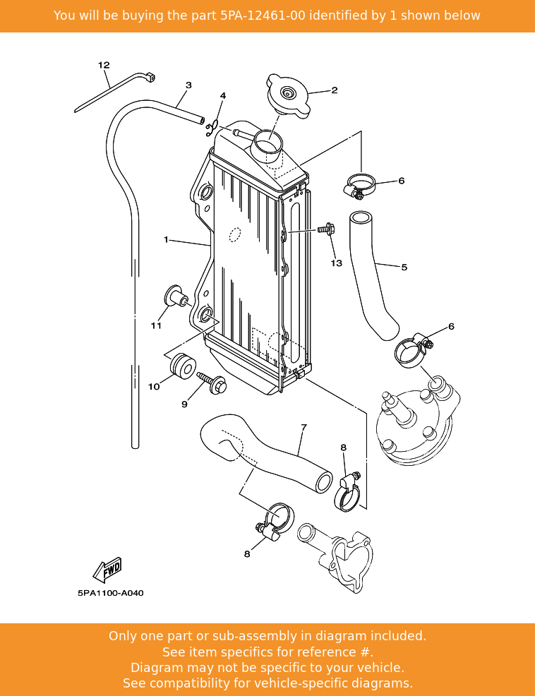 YAMAHA Radiator Comp, 5PA-12461-00 OEM YZ85 | eBay