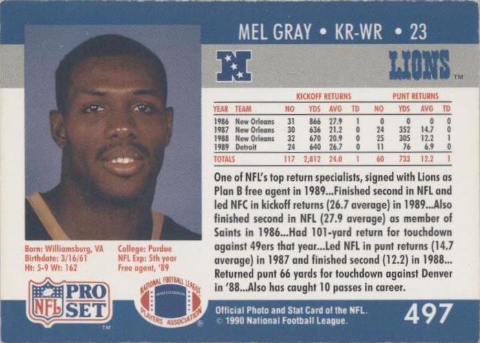 1990 Pro Set Mel Gray #497 for sale | eBay