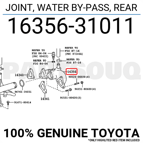 1635631011 Genuine Toyota JOINT, WATER BY-PASS, REAR 16356-31011 | eBay