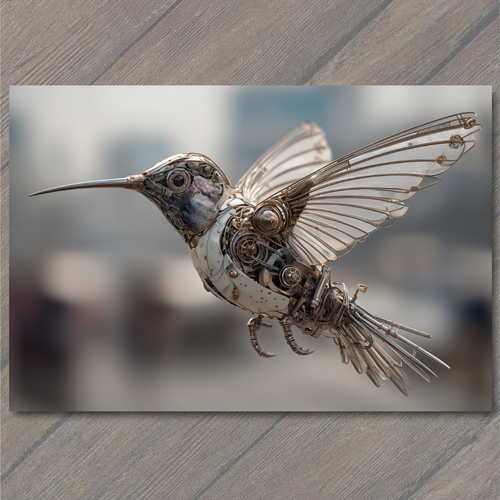 Art Print White Chrome Mech Hummingbird Steampunk Wings Cyber Robot ...