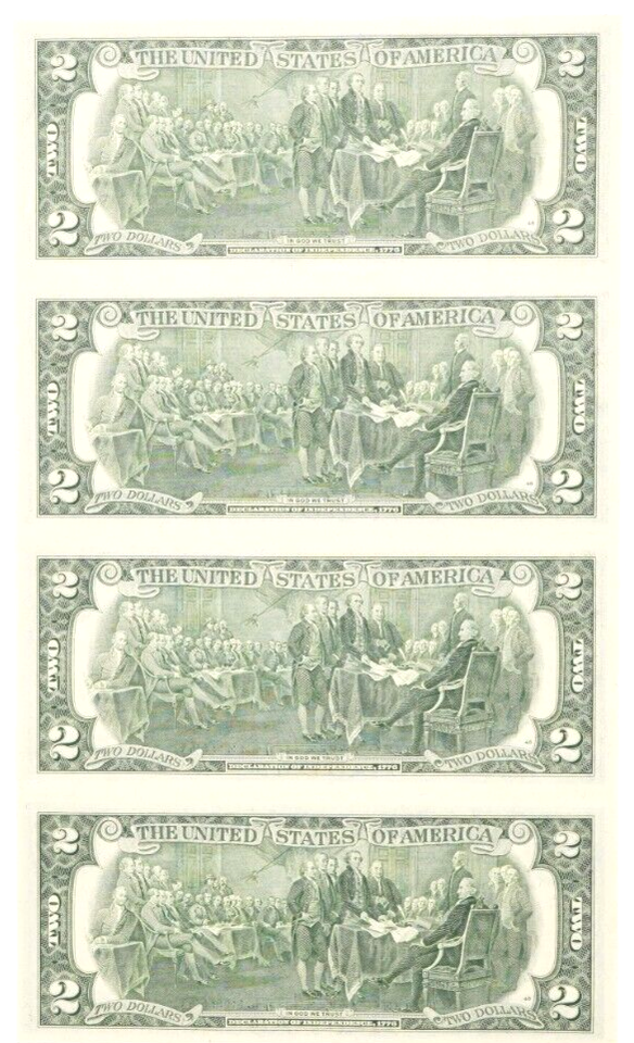 1976 U.S Currency Collector Edition Uncut Set of Four $2 Dollar Star ...
