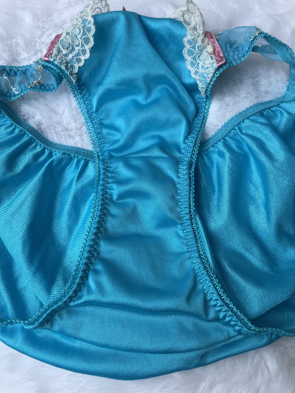 Vintage Shiny Blue Nylon Panty Slippery Floral Lace Sissy Bikini SZ.5 Hip 34-36" | eBay